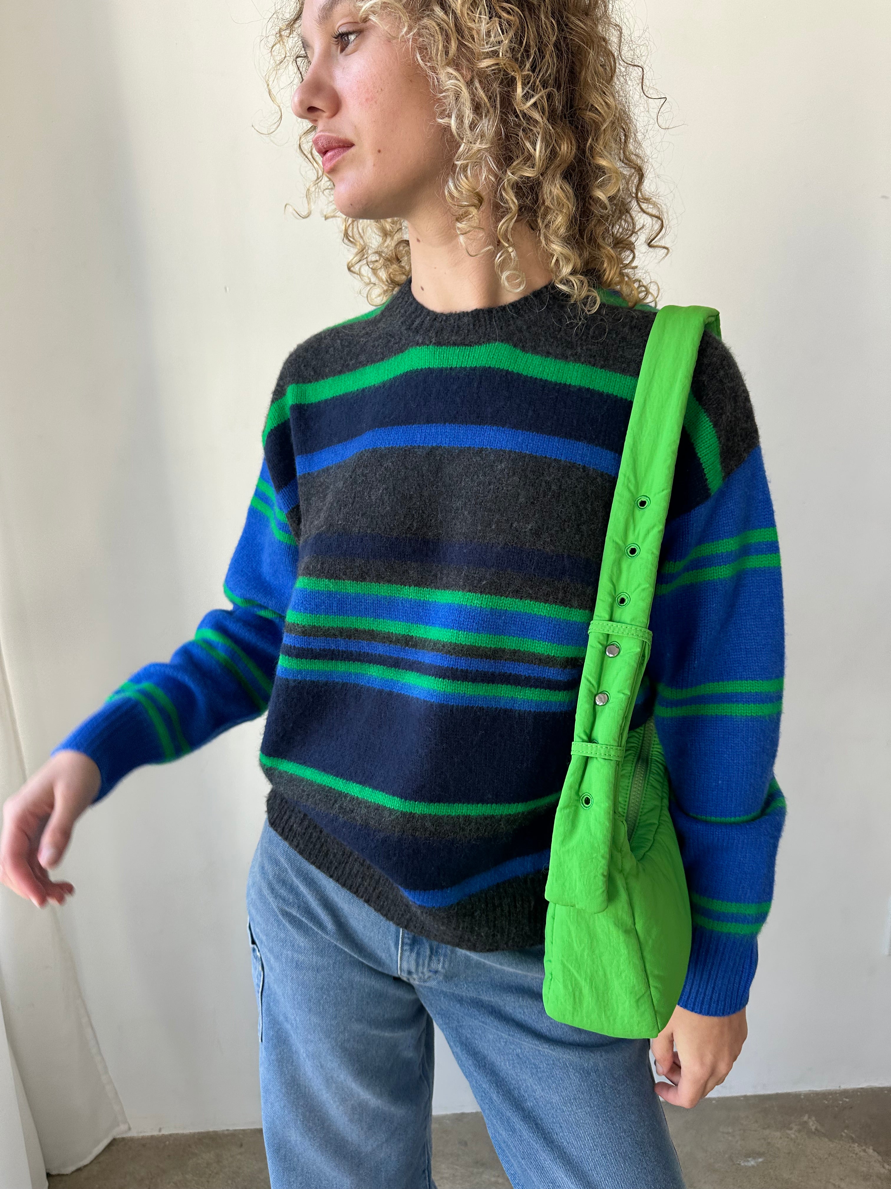 Rene Crew Jumper - Green & Blue Stripe – Lisa Says Gah